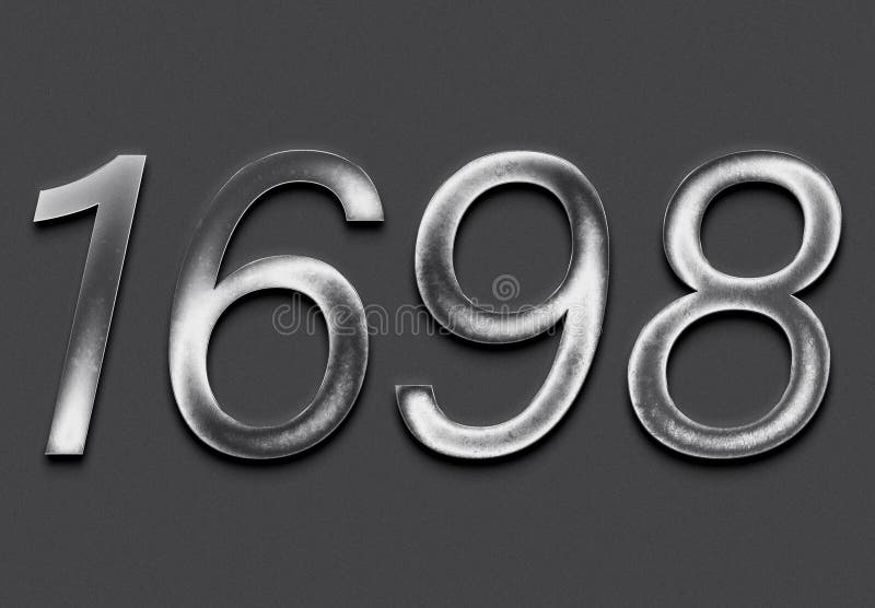 Chrome Metal 3D Number Design of 1698 on Grey Background. Stock Image ...