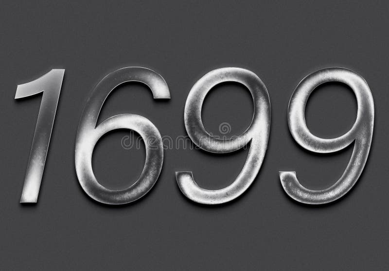 Chrome Metal 3D Number Design of 1699 on Grey Background. Stock Image ...