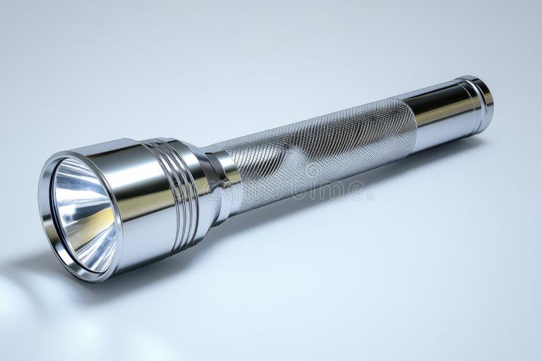 Chrome Metal Flashlight Resting on White Background Stock Illustration ...