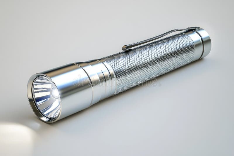 Chrome Metal Flashlight Resting on White Background Stock Illustration ...