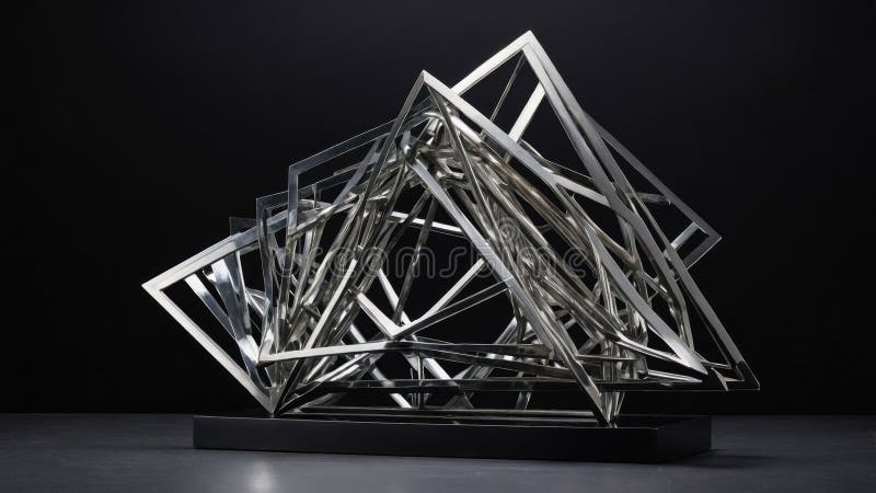 Chrome Metal Geometric Sculpture on Black Reflecting Base Stock ...