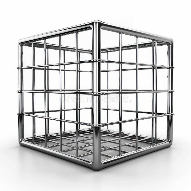 Chrome Metal Grid Cube on White Background. Generative Ai Stock ...