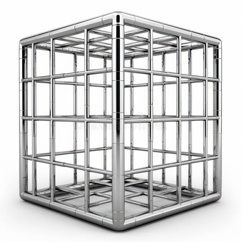 Chrome Metal Grid Cube on White Background. Generative Ai Stock ...