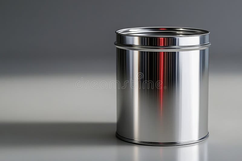Chrome Metal Tin Container Reflecting Light Standing on White Surface ...