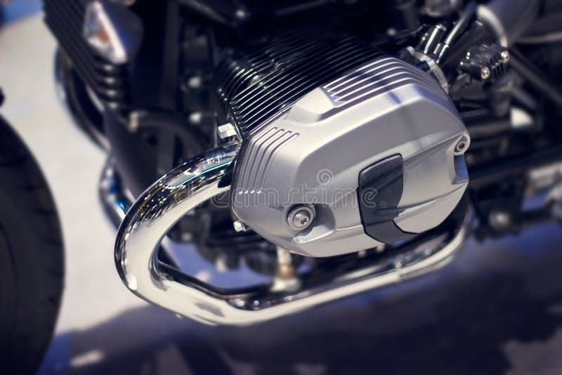 Chrome Modern Motorcycle Engine Close-up Stock Image - Image of black ...