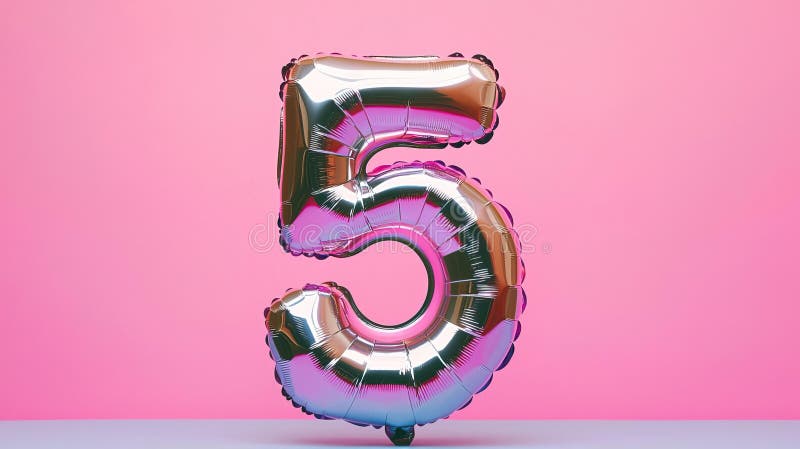 Chrome Number 5 Balloon on a Clean, Gradient Backdrop, Modern Birthday ...