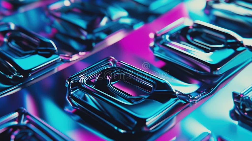 Chrome Numbers, Neon Background, Abstract Texture, Digital Art Stock ...