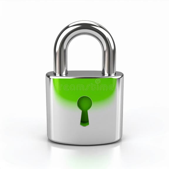 Chrome Padlock with Green Accent on White Background Stock Illustration ...