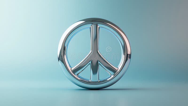 Chrome Peace Symbol on a Gradient Blue Background. Stock Photo - Image ...