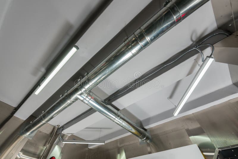 Chrome Pipes of the Ventilation System in the Room Stock Image - Image ...