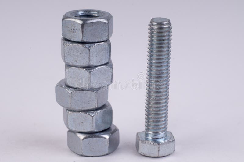 Bolt with Nut and Grover Spring Washer Isolated on White Background ...