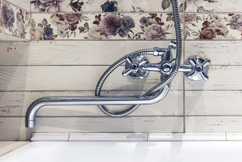 Chrome-plated Faucet in the Interior of the Bathroom Stock Photo ...