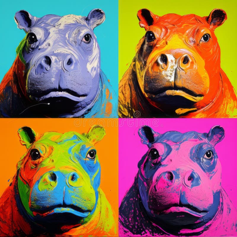 Colorful Hippo Pop Art Portraits by Daniel Cohn Stock Illustration ...