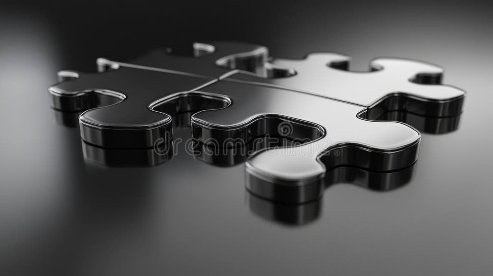 Chrome Puzzle Pieces with Sky Reflection, Abstract Metallic Puzzle ...