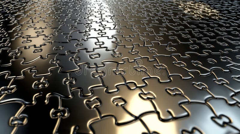 Chrome Puzzle Pieces with Sky Reflection, Metallic Jigsaw Close-up ...