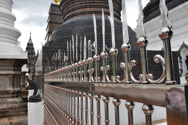 Chrome Railing Crowned with Assorted Blades. Stock Image - Image of ...