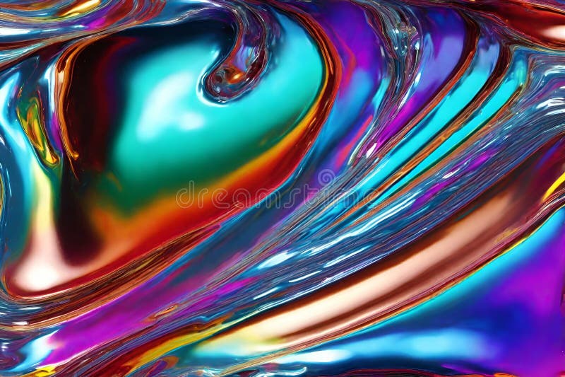Chrome Rainbow Reflection Metal Ripple Impressionist Liquid Paint ...