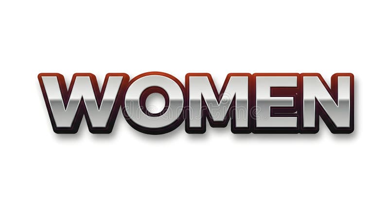 Chrome and Red WOMEN Text Effect with Subtle Shadow on White Background ...
