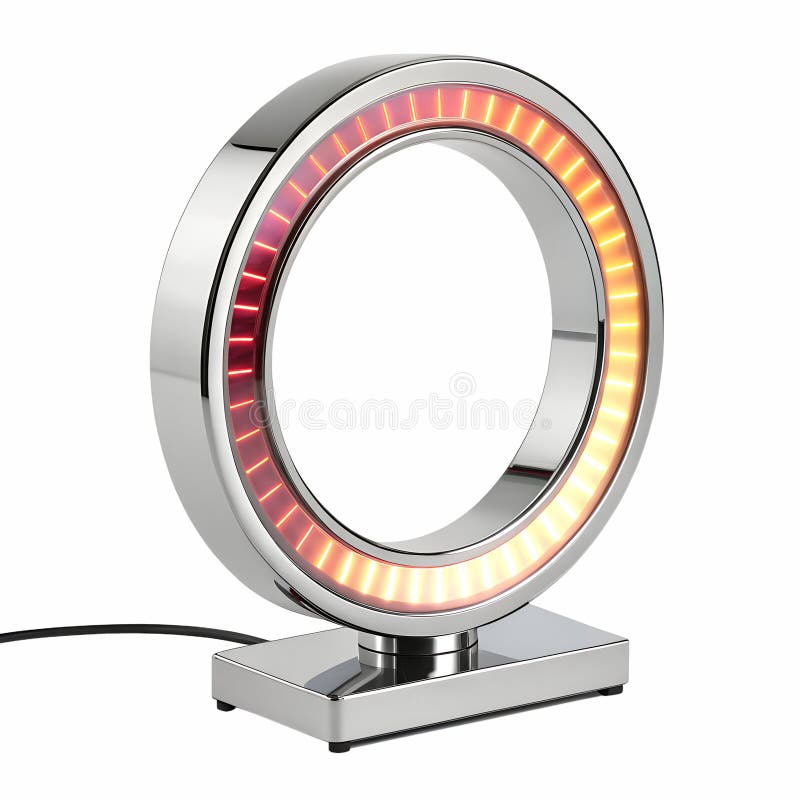 A Chrome Ring Lamp with Red and Orange Lights, on a Chrome Base Stock ...