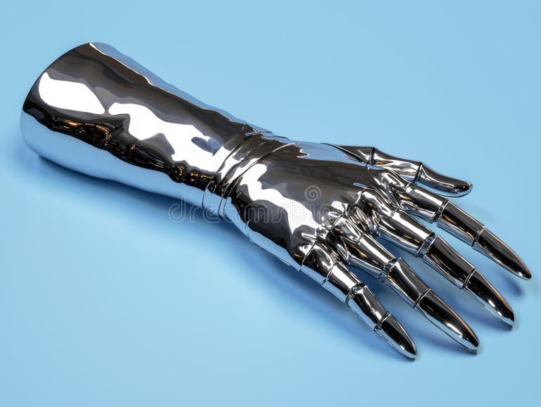 Chrome Robotic Hand on a Blue Background Stock Illustration ...