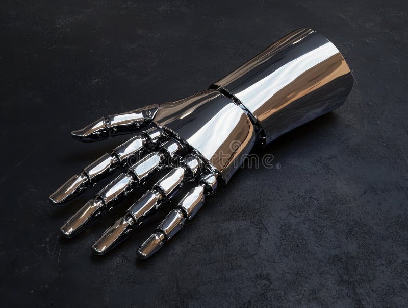 Chrome Robotic Hand on Dark Background Stock Illustration ...