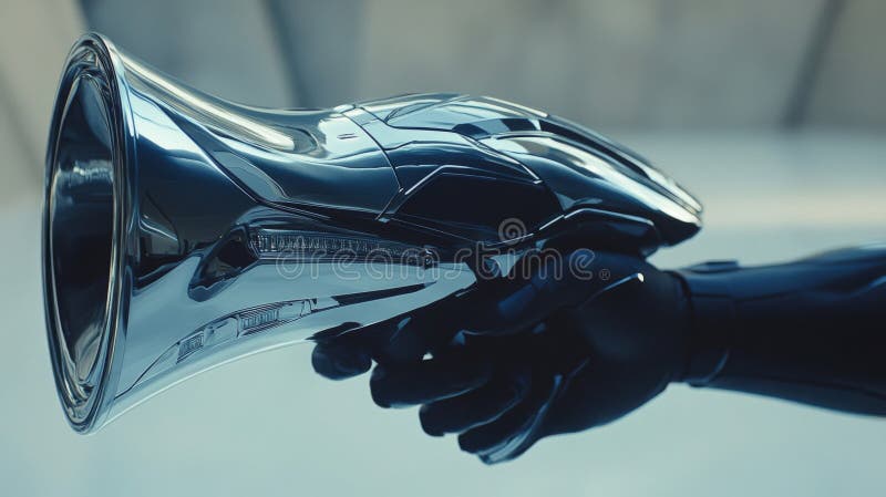 Chrome Robotic Hand with a Megaphone Attachment Stock Illustration ...