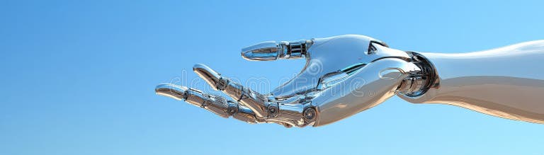 Chrome Robotic Hand in Open Gesture 3D Render, AI Concept AI, Robotics ...