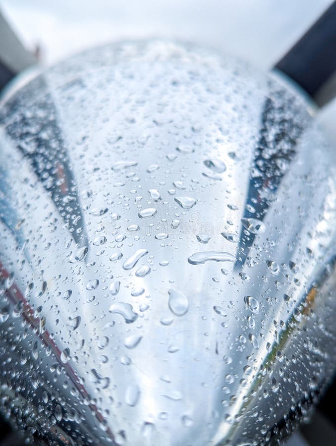 Chrome Shiny Aircraft Spinner Cone with Rain Drops Stock Photo - Image ...