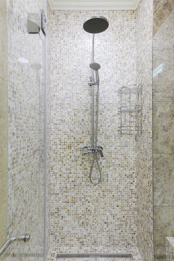 Chrome Shower System in the Shower Room Interior Stock Image - Image of ...