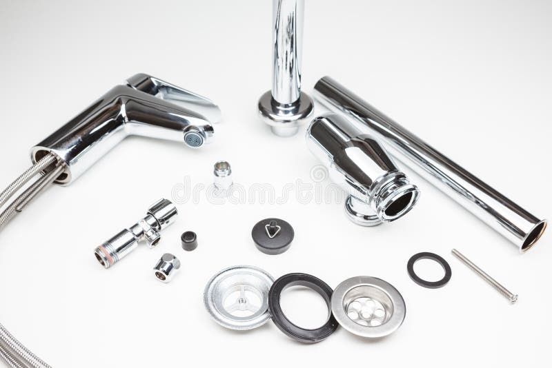 Chrome siphon and tap stock image. Image of crepine - 125395973