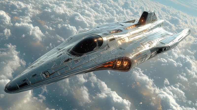 Chrome Spacecraft Flying through Clouds in an Impressive Cosmic Scene ...