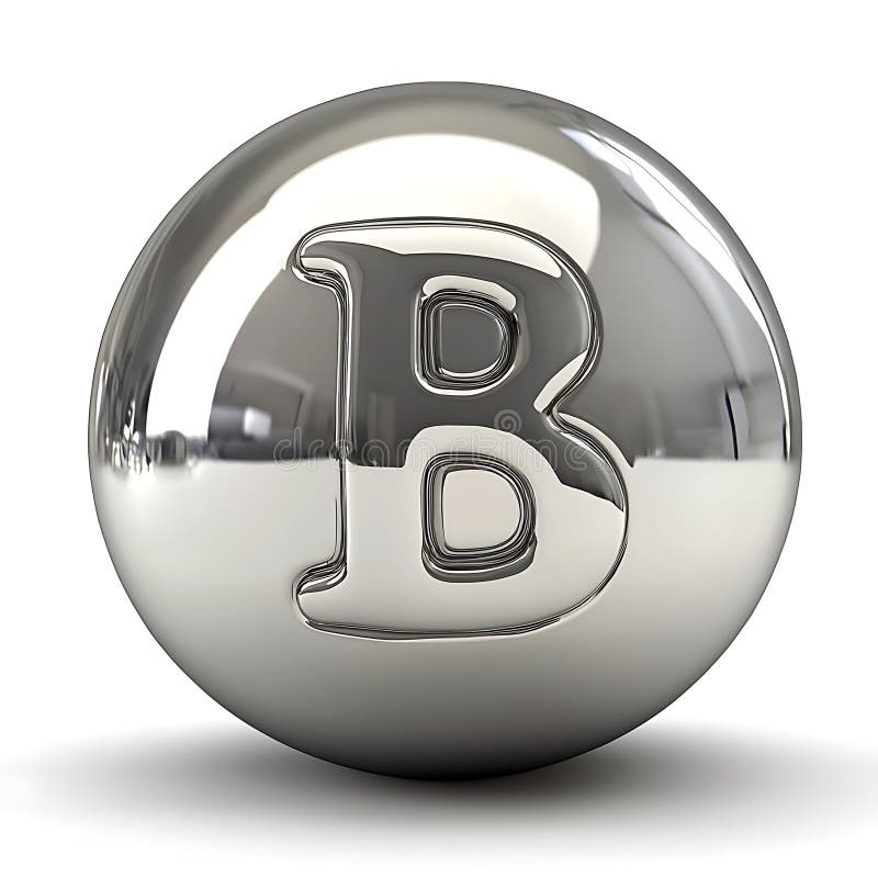Chrome Sphere with Embossed Letter B 3D Render of a Metallic Orb Stock ...