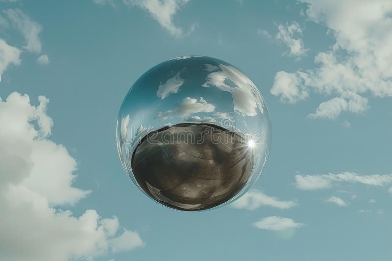 Chrome Sphere Reflecting Blue Sky with Clouds Stock Photo - Image of ...