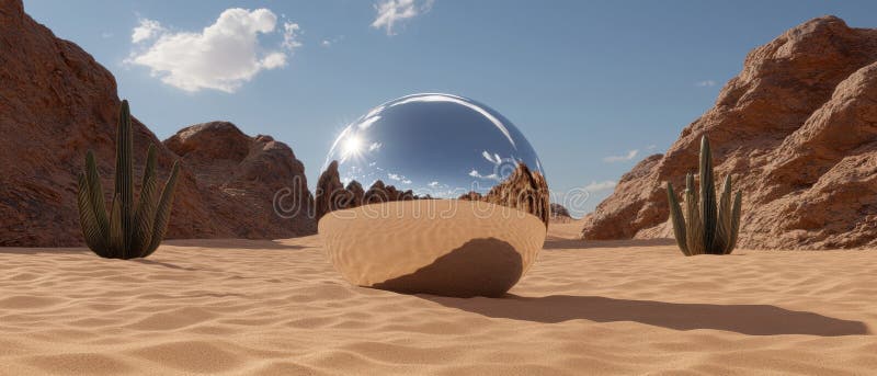 Chrome Sphere Reflecting Desert Landscape Stock Illustration ...