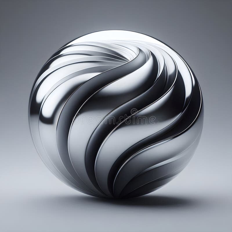 Chrome Sphere Rotating and Creating a Spiral Shape on Gray Background ...