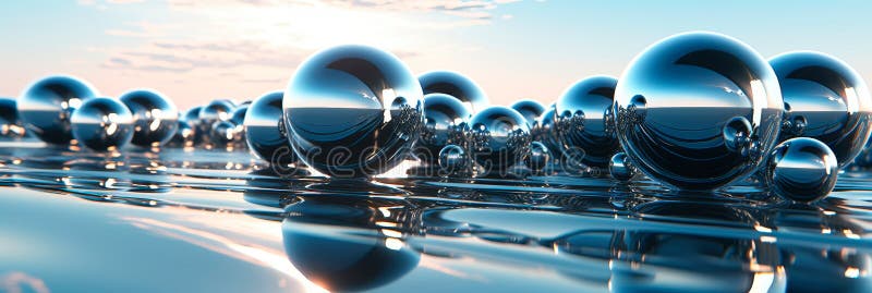 Chrome Spheres Floating in a Zero-gravity Environment with a Starry Sky ...