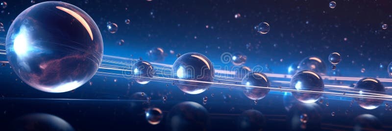 Chrome Spheres Floating in a Zero-gravity Environment with a Starry Sky ...