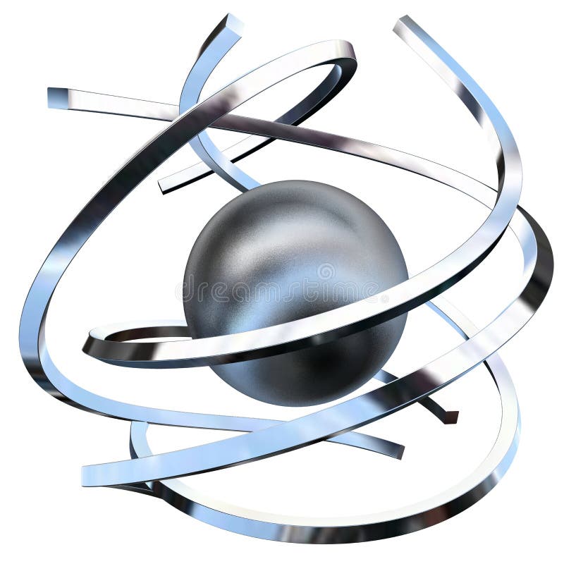 Chrome Splines and Sphere in Abstract Rotation. 3D Render Stock ...