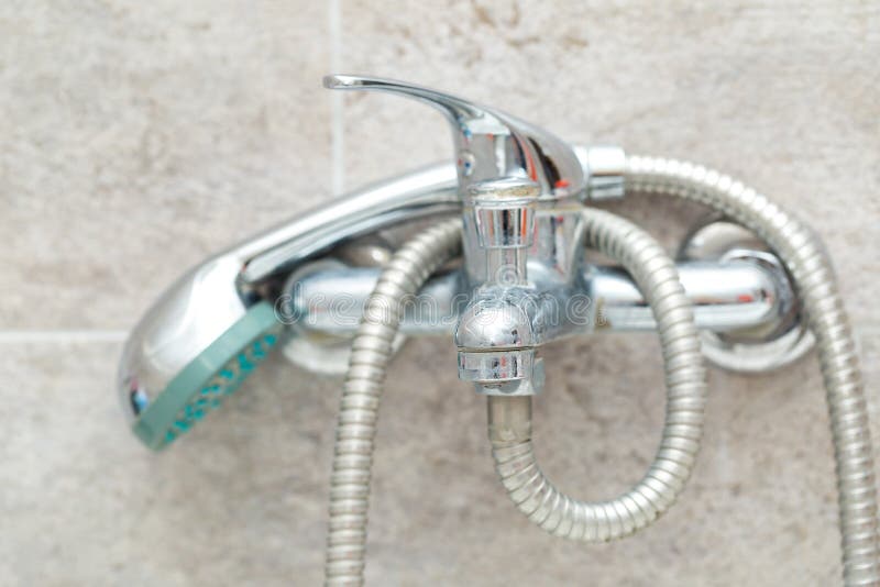 Chrome Tap and Shower in Bathroom Stock Image - Image of clipping ...