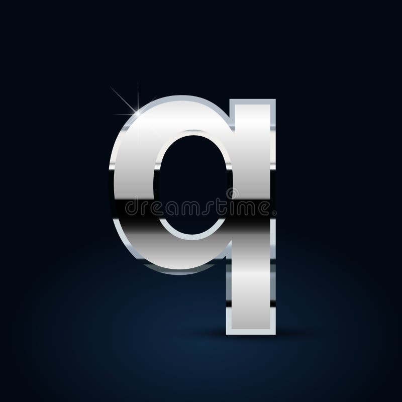 Chrome Vector Letter Q Lowercase Isolated on Black Background Stock ...