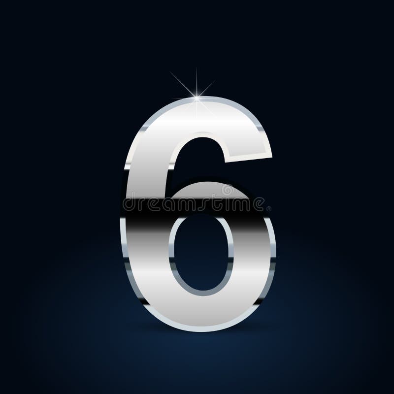 Chrome Vector Number 6 Isolated on Black Background Stock Illustration ...