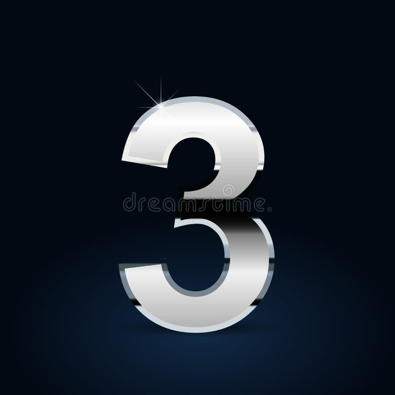 Chrome Vector Number 3 Isolated on Black Background Stock Illustration ...