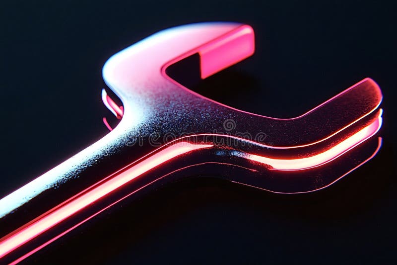 Chrome Wrench Glowing with Pink and Blue Neon Light Stock Photo - Image ...