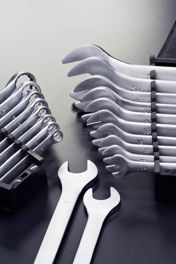 Complete Sets of Automobile Spanners. Tools in a Suitcase, Gray ...