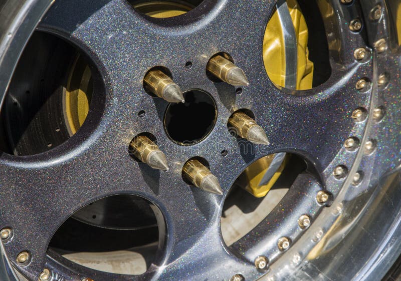 Chromed Car Wheels with Disc Brakes, Close-up Stock Image - Image of ...