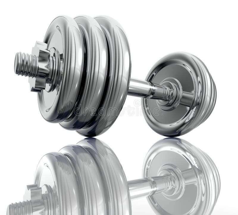 Chromed Dumbbell in Close Up Side View. Stock Illustration ...