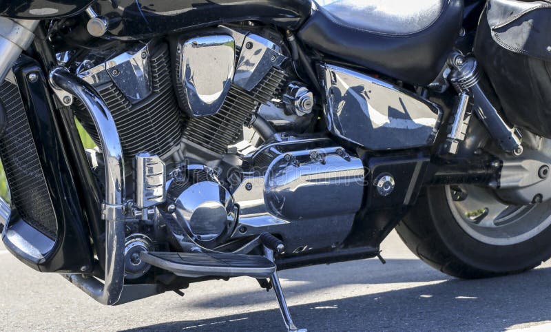 Chromed motorcycle engine stock photo. Image of designs - 117688020