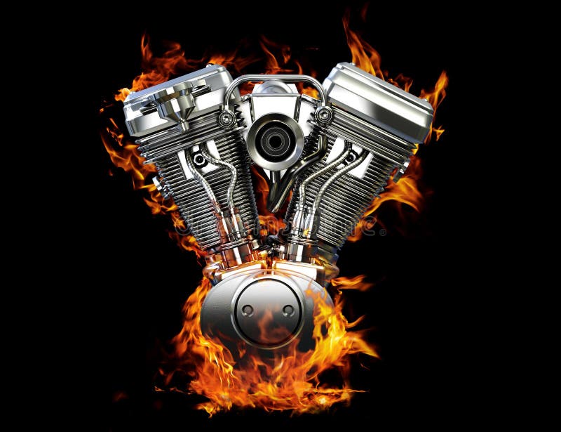 Chromed Motorcycle Engine on Fire Stock Illustration - Illustration of ...
