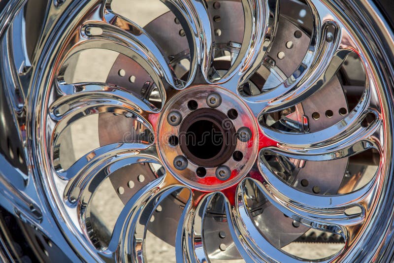 Chromed Motorcycle Wheels with Disc Brakes, Close-up Stock Photo ...