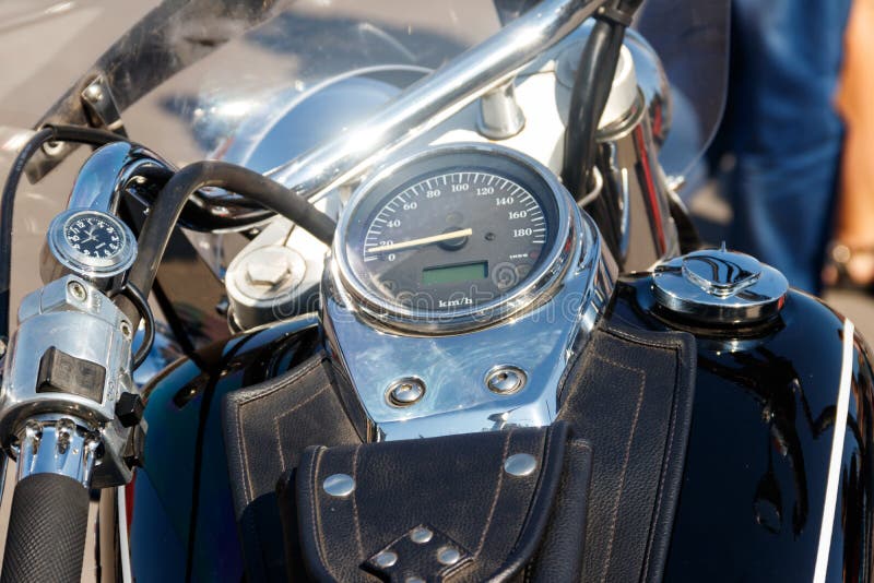 Chromed Speedometer of Motorcycle Close-up Stock Photo - Image of ...